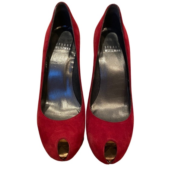 Stuart Weitzman | Shoes | Stuart Weitzman Red Peep Toe Suede Pumps ...